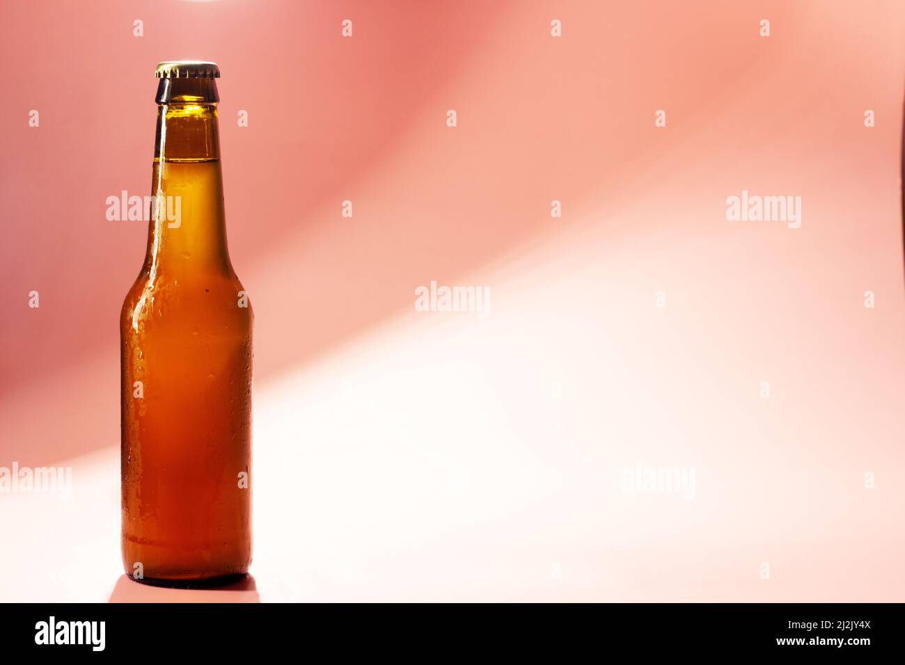 closed beer bottle on pink background with shadows Stock Photo - Alamy