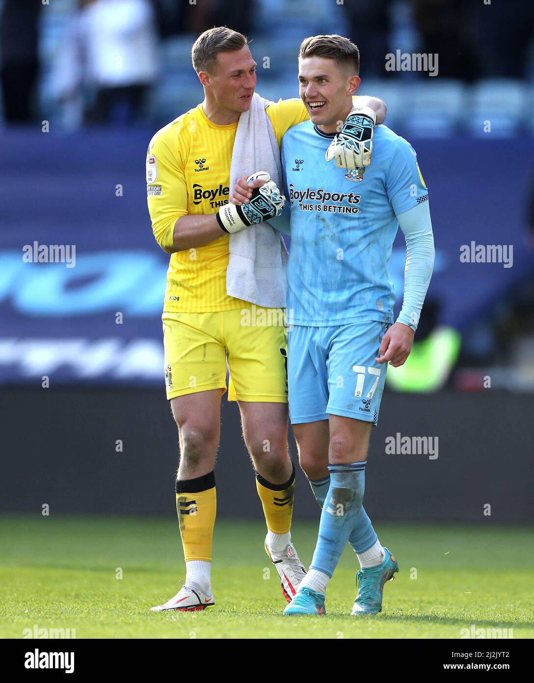 Coventry City's Viktor Gyokeres (right) and goalkeeper Simon Moore ...