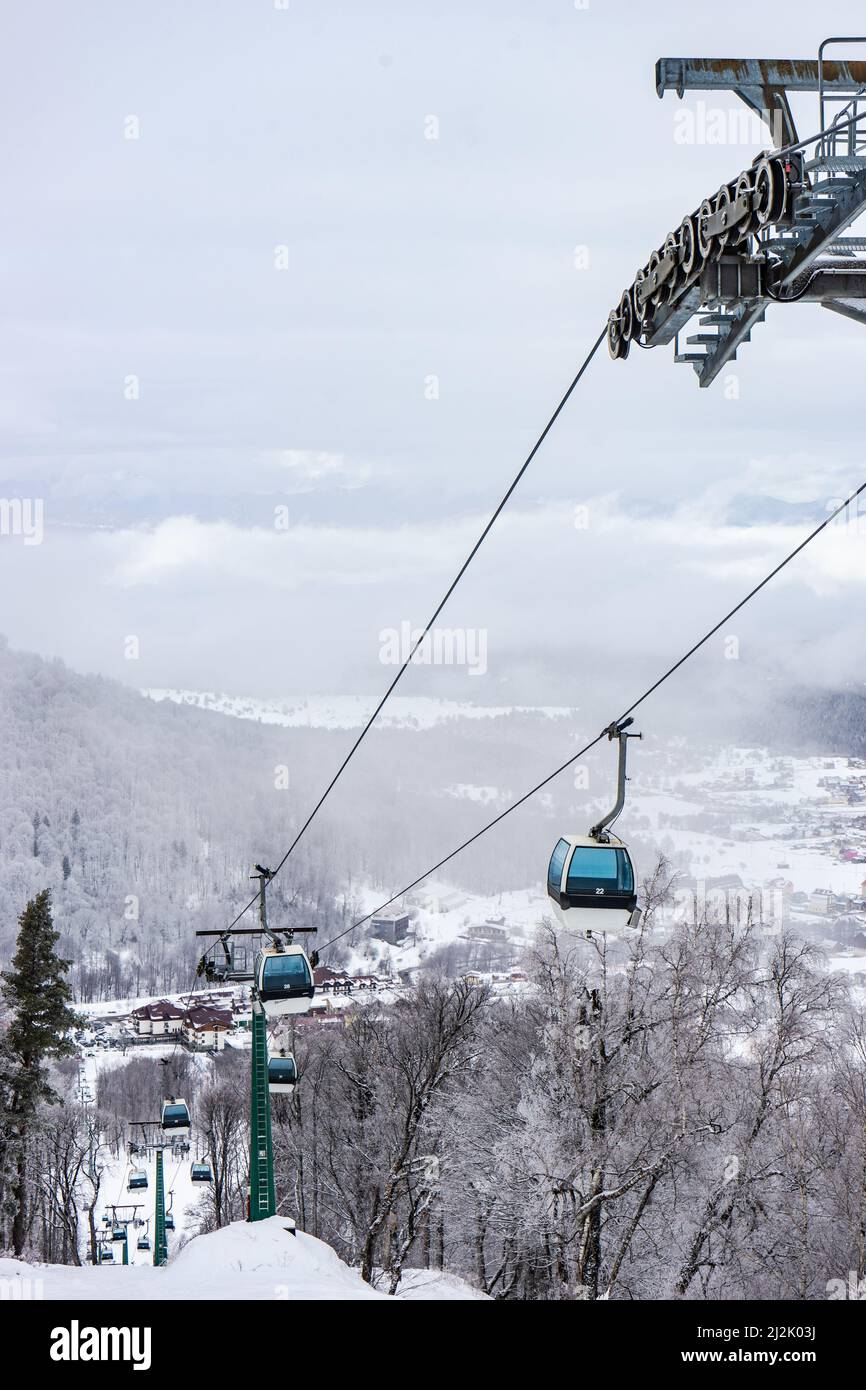 Ski lift in mountains in winter, Barukiani, Georgia Stock Photo - Alamy