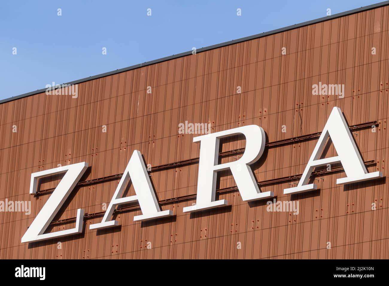 RIGA, LATVIA. 25th March 2022. Zara company logo on shopping mall ...