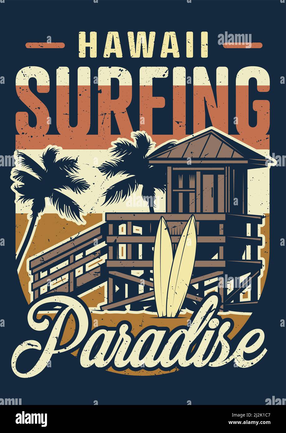 Vintage hawaii surfing colorful concept with house of surf club ...