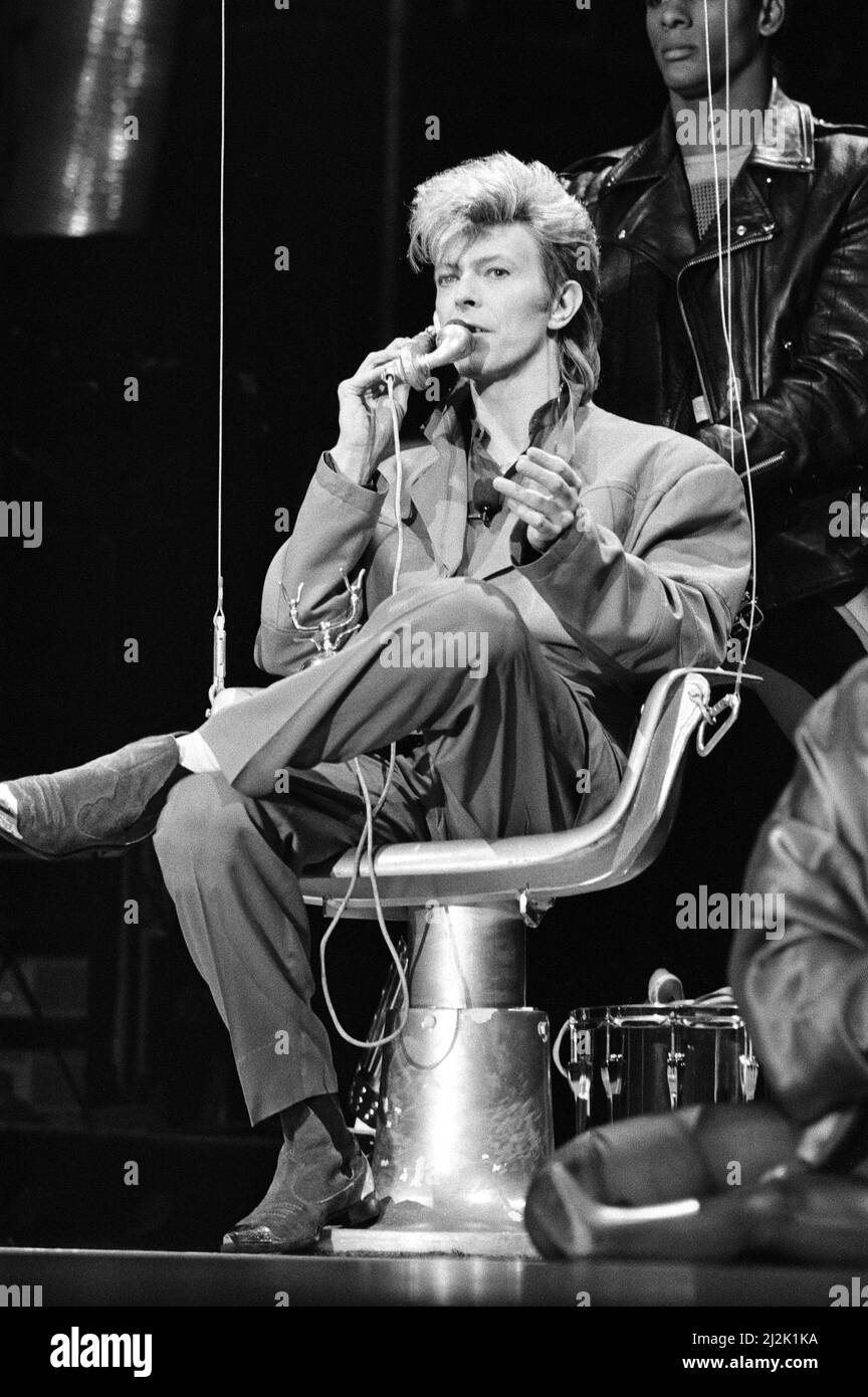 British pop singer David Bowie pictured performing in concert at ...