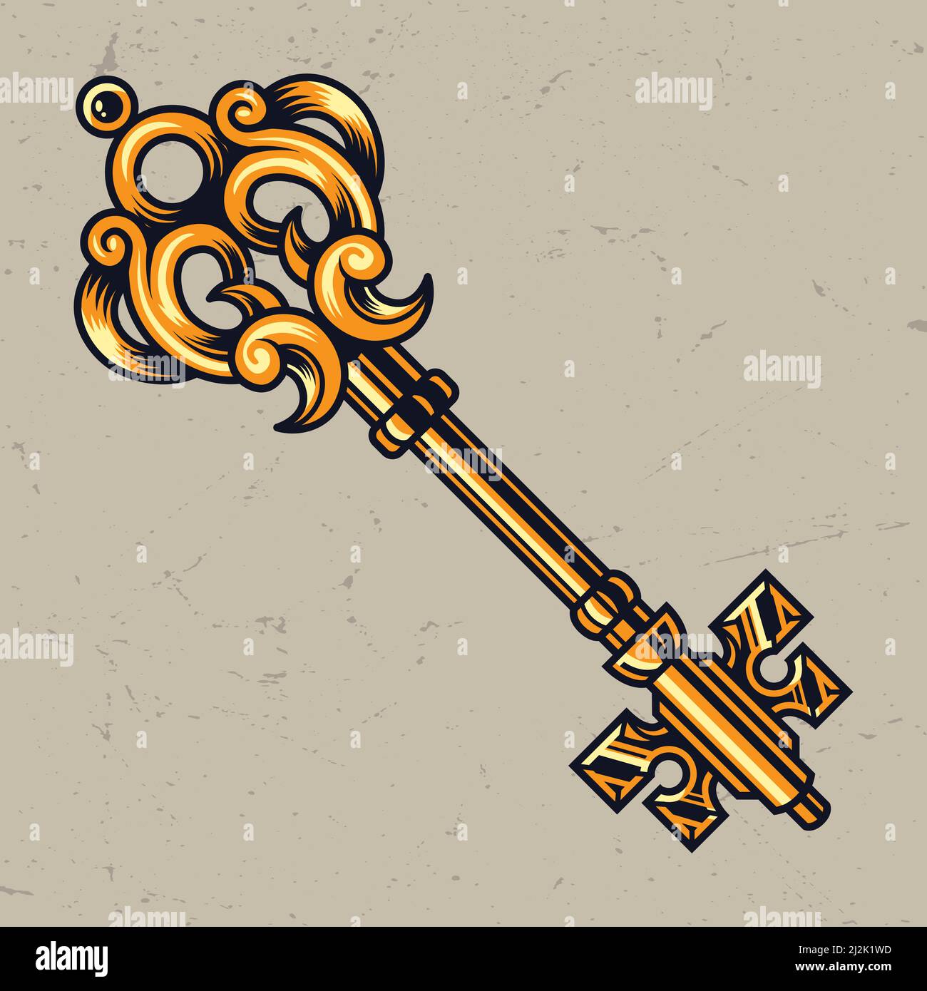 Golden antique elegant key in vintage style on light background ...