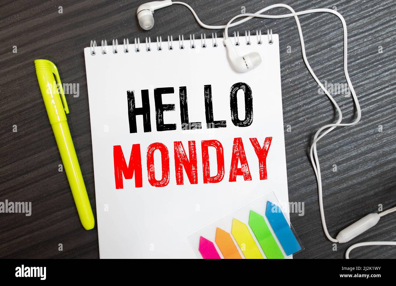 text Hello Monday on yellow short note paper white background Stock ...