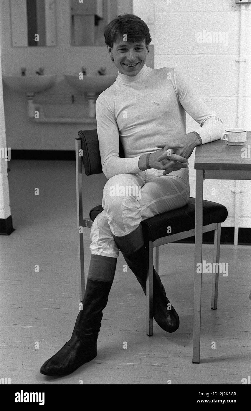 American jockey Steve Cauthen takes a break before racingat Kempton ...