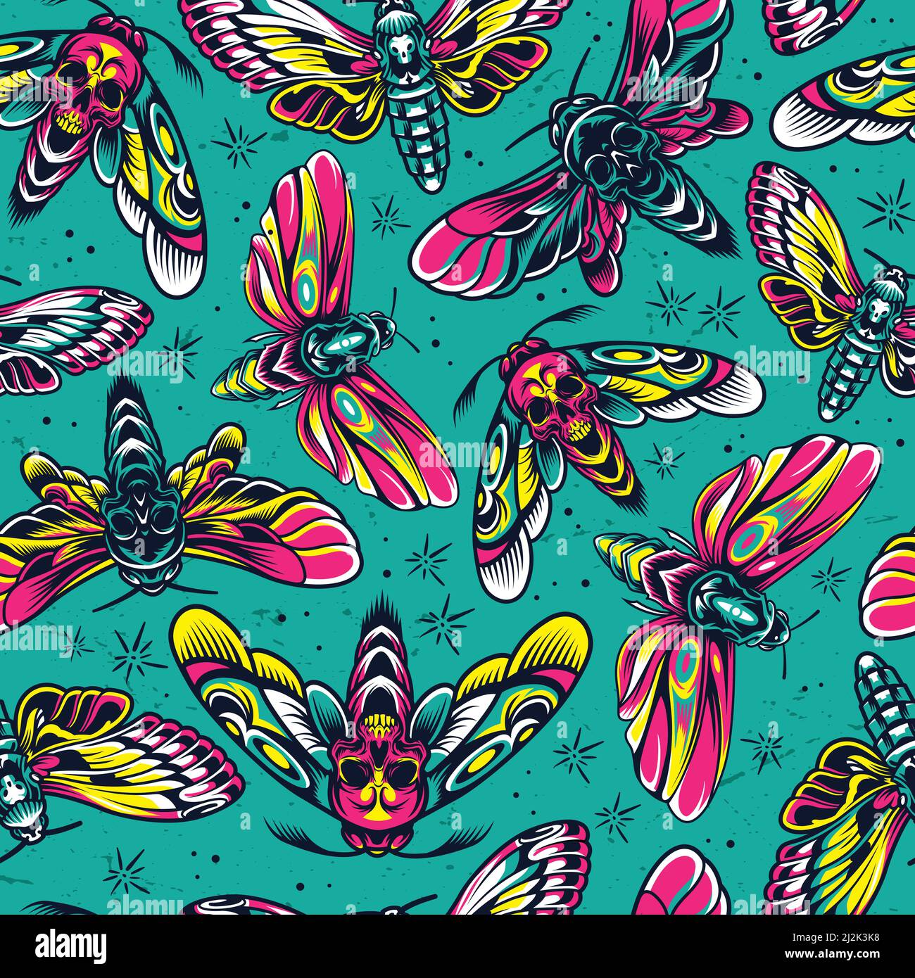 Vintage colorful insects seamless pattern with flying moths and ...