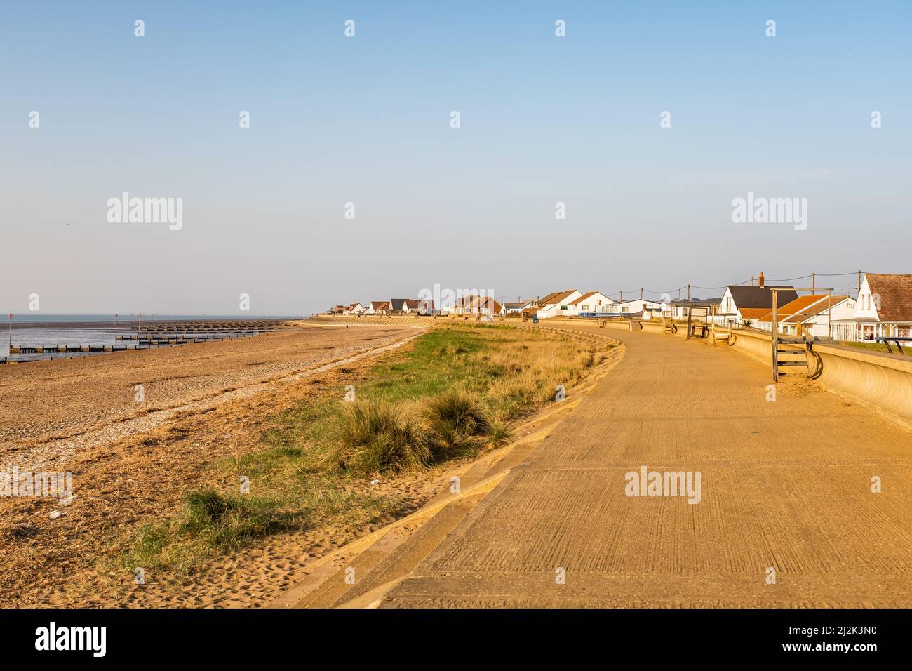 Heacham beach esplanade, North Norfolk coast, in the late afternoon as ...