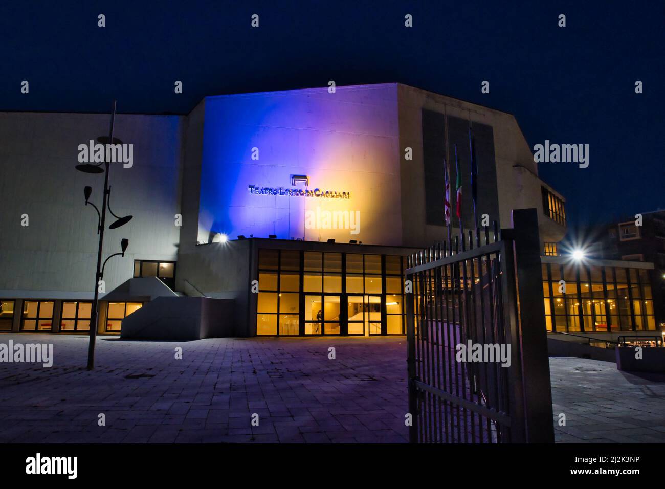 Exterior view at night of the Lyric Theatre in Cagliari Stock Photo - Alamy