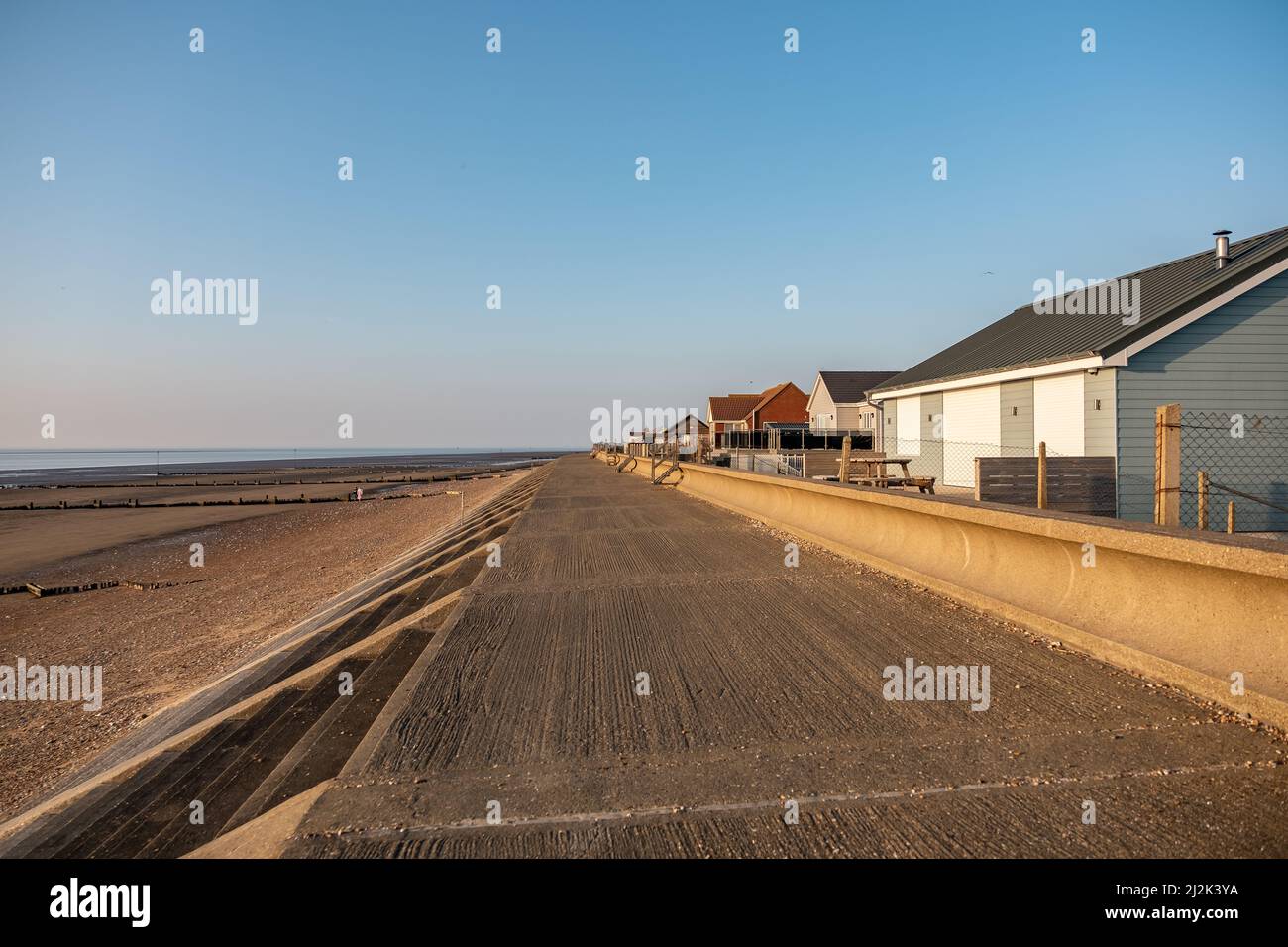 Heacham beach esplanade, North Norfolk coast, in the late afternoon as ...