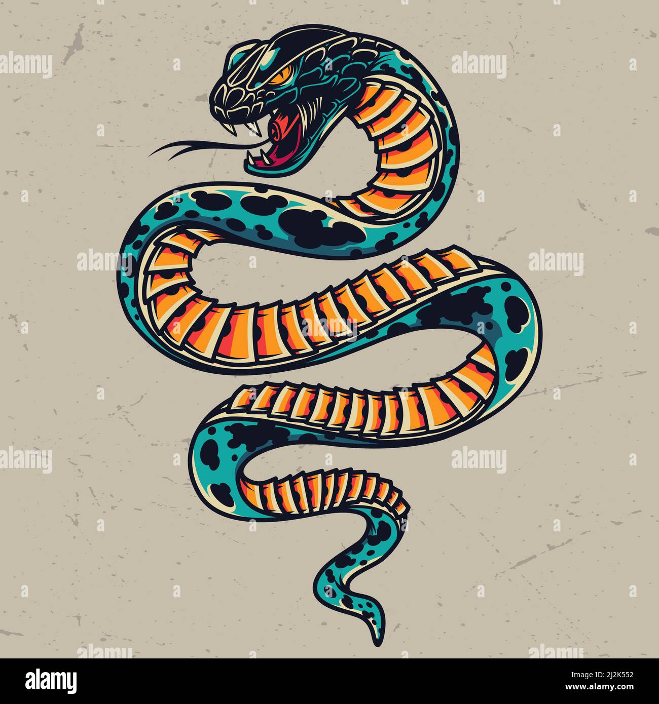 Poisonous snake colorful tattoo concept in vintage style on gray ...