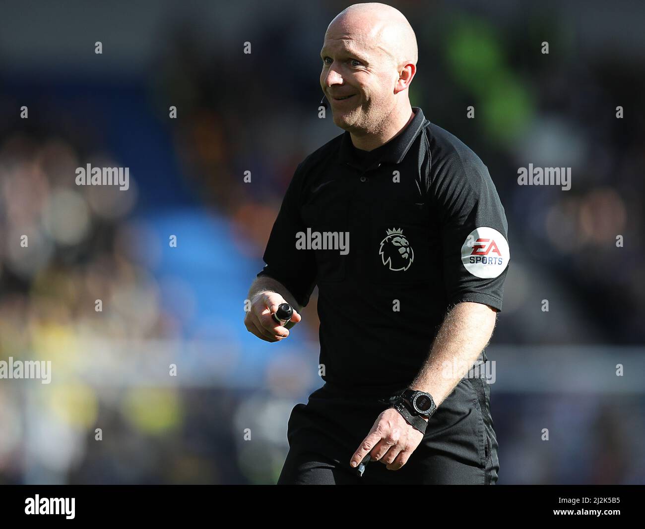 Brighton and Hove, UK. 2nd Apr, 2022. Referee Simon Hooper during the ...