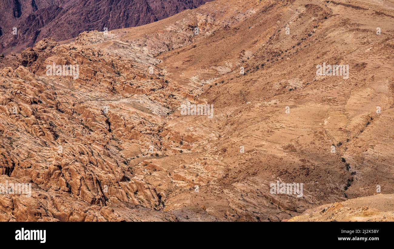 Desert landscape of the mountains of Edom, Shoubak, Jordan Stock Photo ...