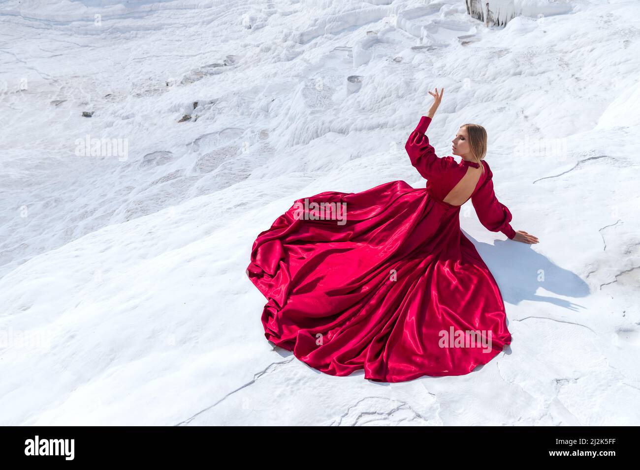 Amazing adventure photo, woman in red dress background natural ...