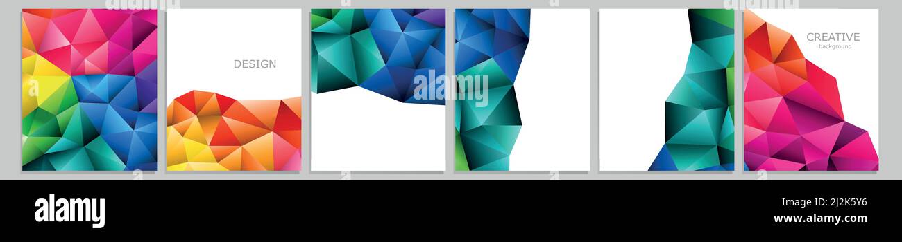 Set of vector cover notebook design. Abstract rainbow minimal triangles ...