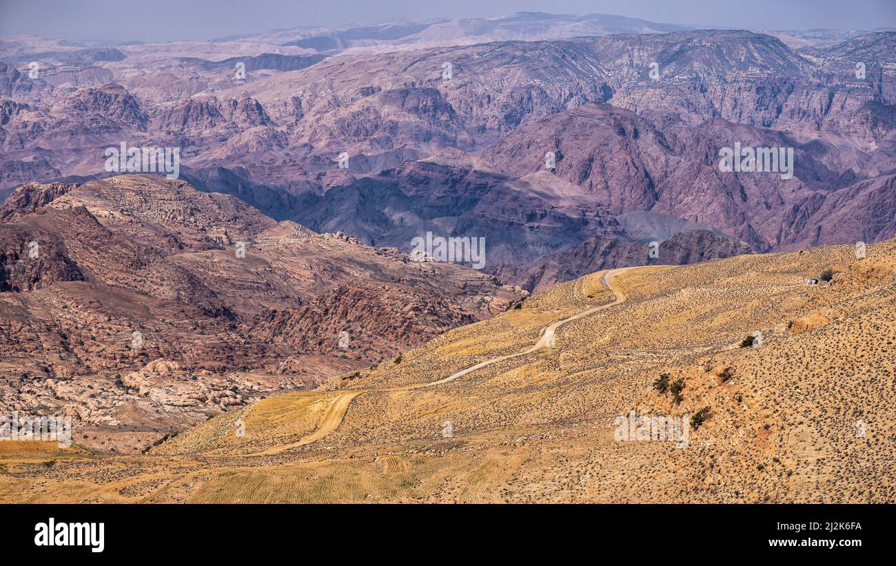 Desert landscape of the mountains of Edom, Shoubak, Jordan Stock Photo ...