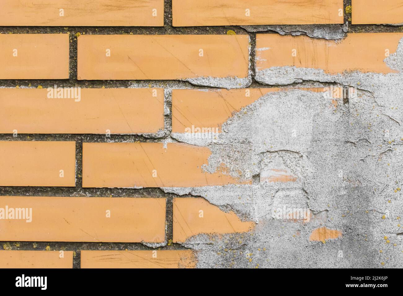 Old brick wall yellow with cement stain concrete spot texture ...
