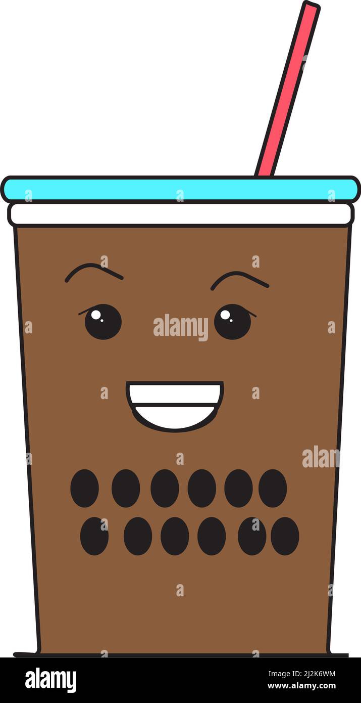 brown boba cartoon illustration. Cute smiling cartoon filled with chewy ...