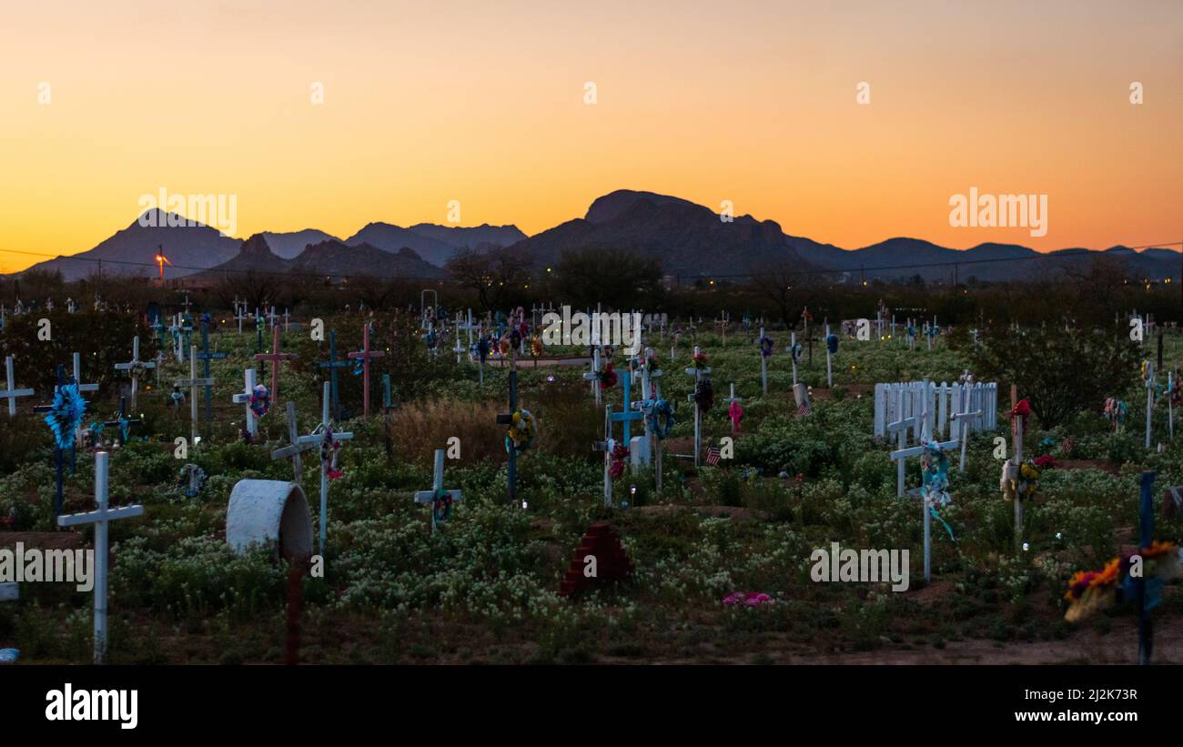 Cemetery at Tohono Oʼodham Nation near Mission San Xavier del Bac in ...