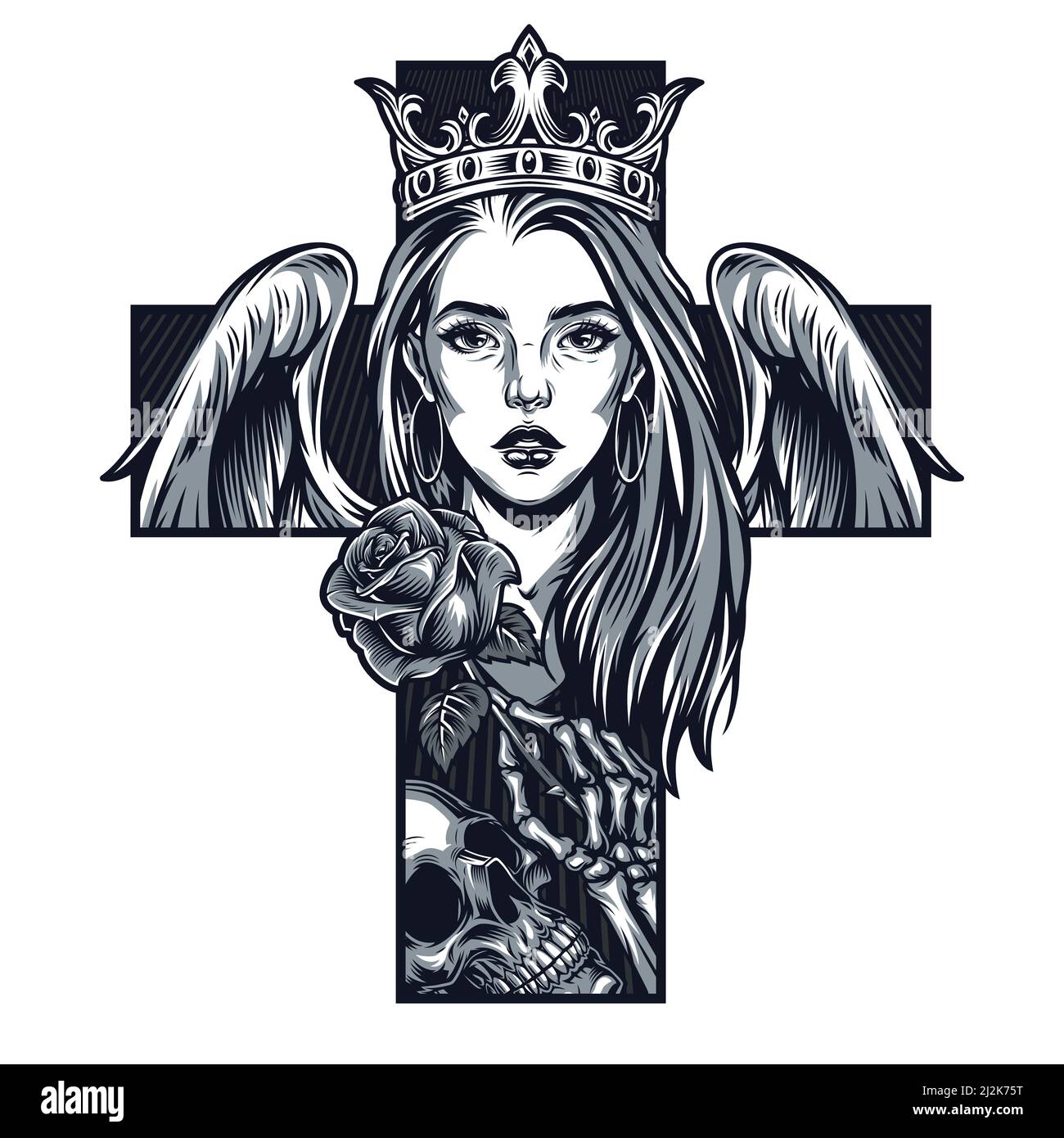 Woman wearing cross necklace Stock Vector Images - Alamy