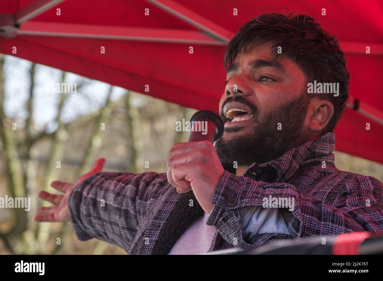 London, UK. 2 Apr 2022. Comedian Don Biswas. People at Downing St ...