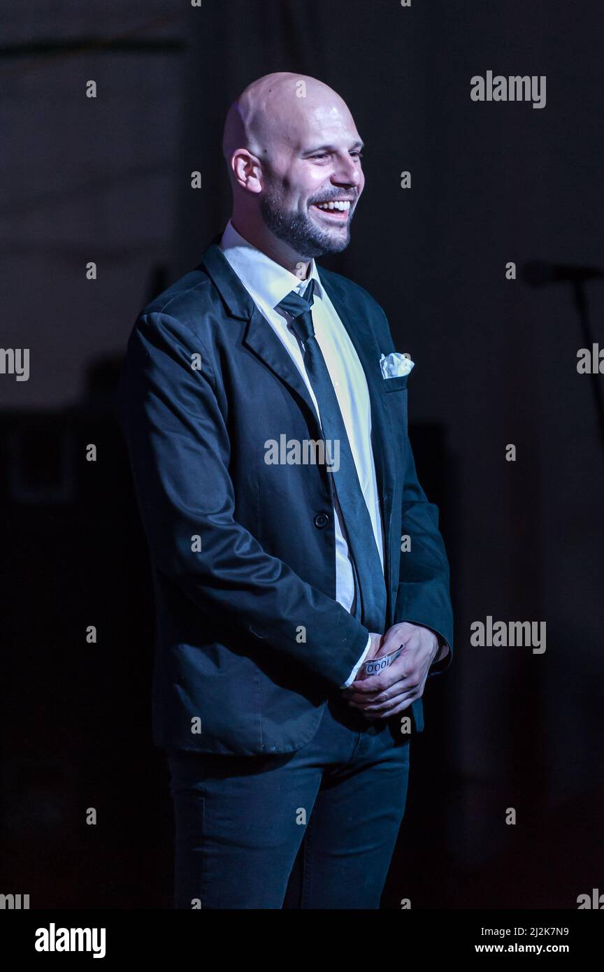 Theater actor artists on stage perform play for audience. Public ...