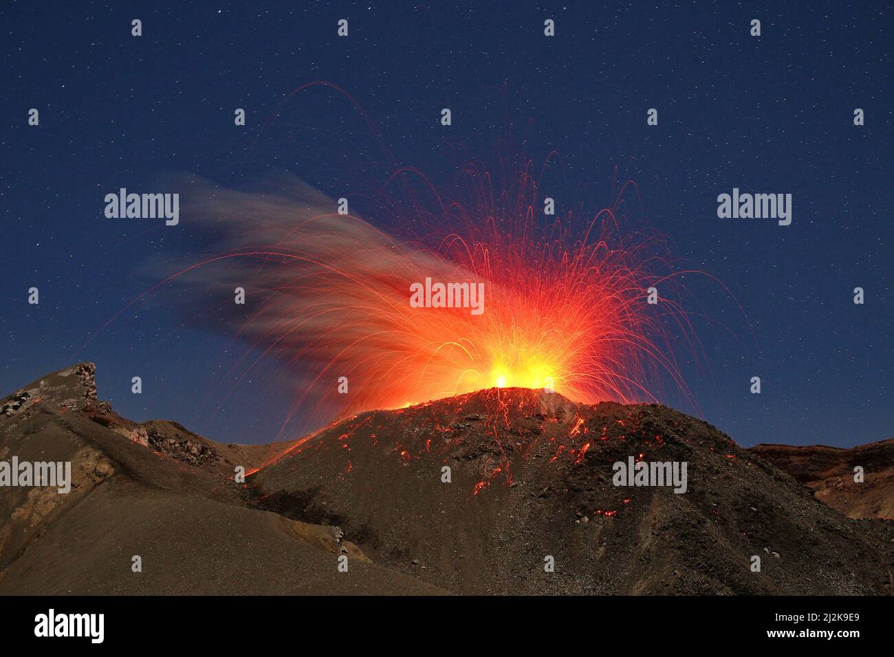 Eruption of Sangeang Api volcano in Sumbawa, Indonesia, in Sept. 2019 ...