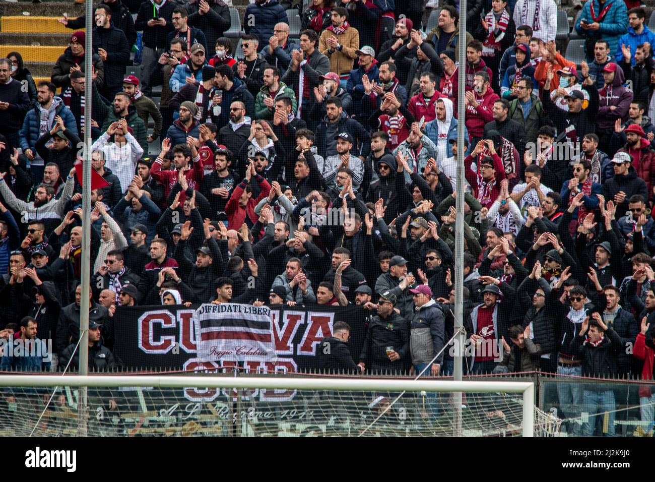 Stadio Giovanni Zini, Cremona, Italy, April 02, 2022, Fans of Reggina ...