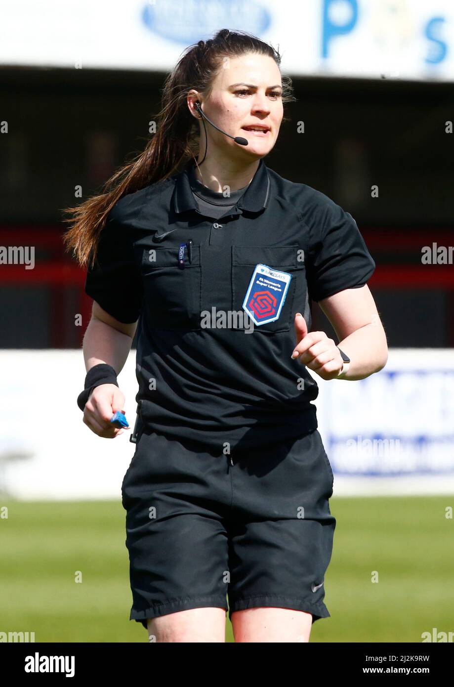 DAGENHAM, ENGLAND - APRIL 02: Referee Lucy May during Barclays FA Women ...