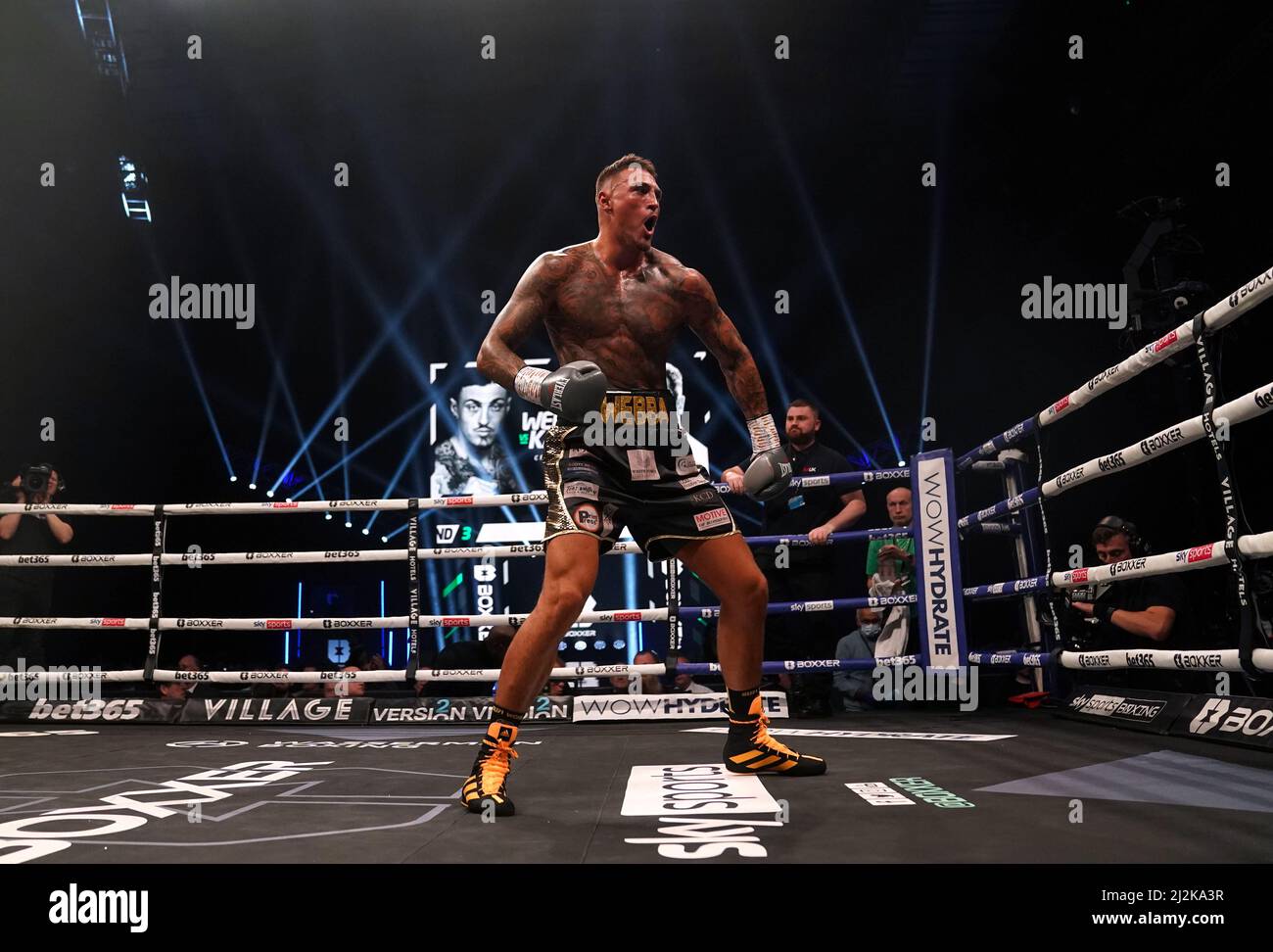 Michael Webster celebrates victory in the cruiser weight bout at the ...