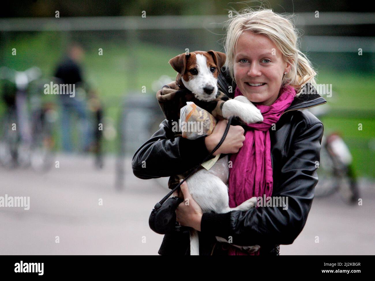 Josefine Öqvist, football player, Linköping football club, with her dog ...
