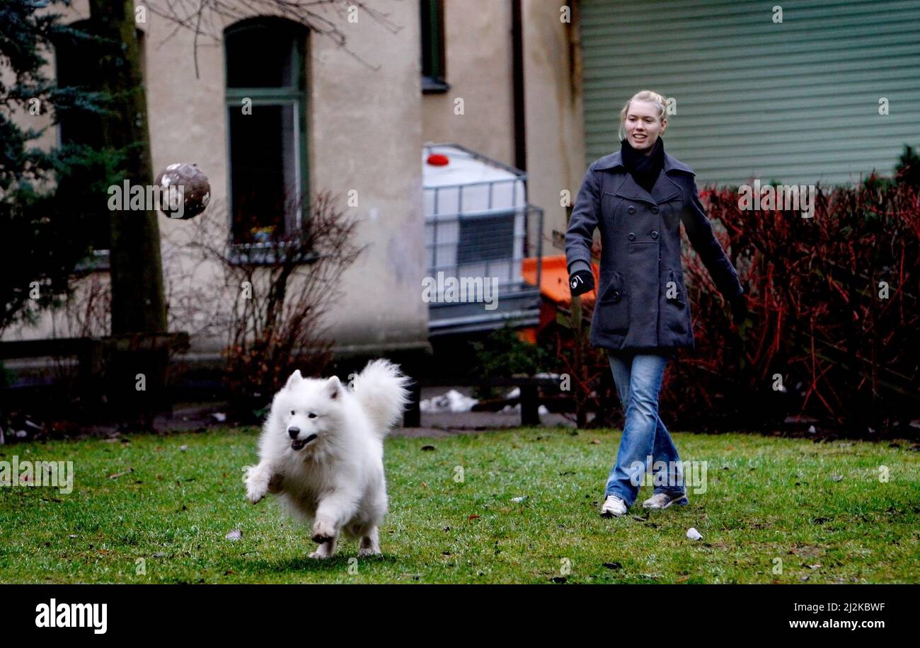 Hedvig Lindahl, keeper, Linköpings football club, with her dog Stock ...