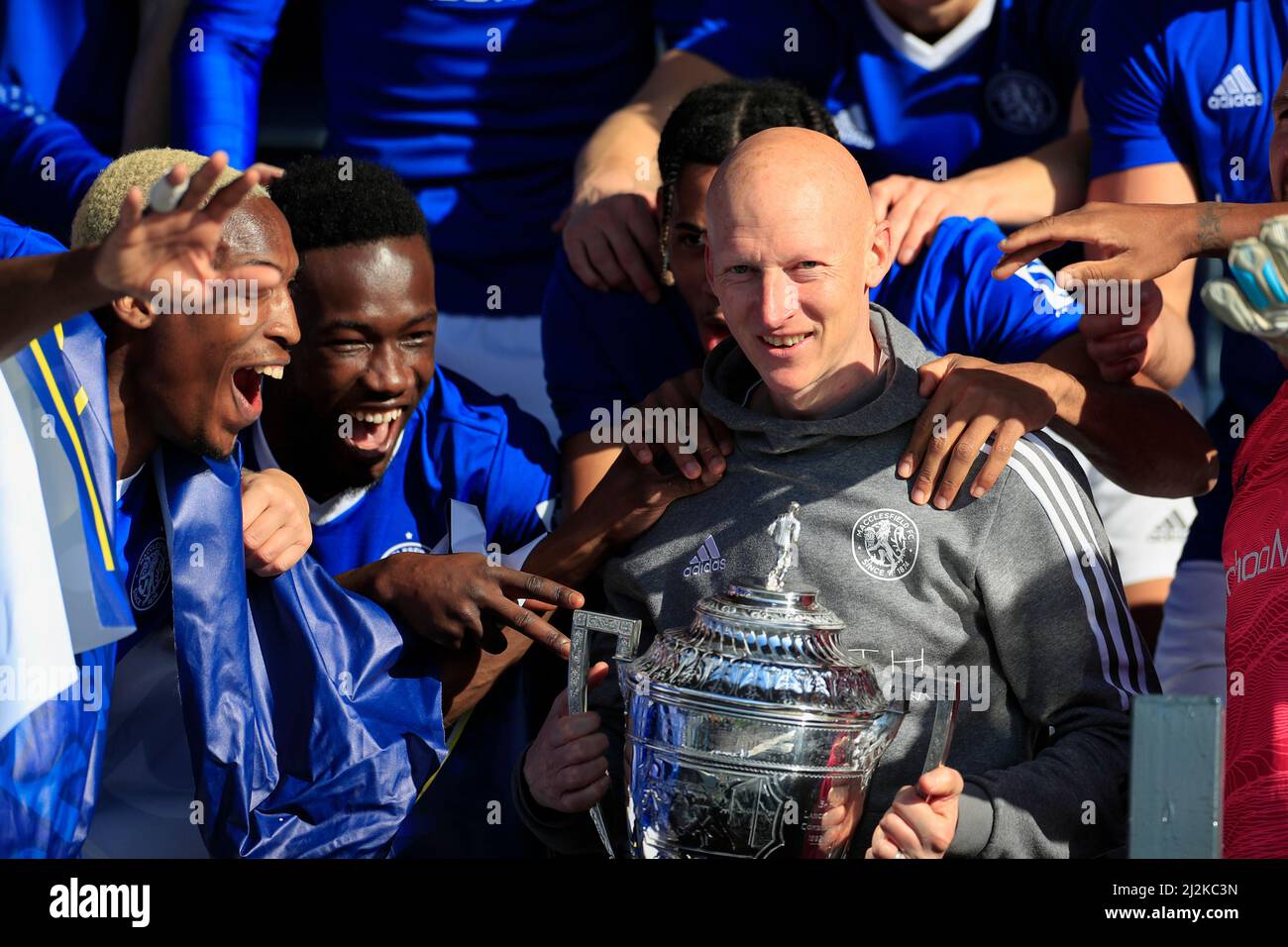 Danny Whittaker the manager of Macclesfield FC lifts the North West ...