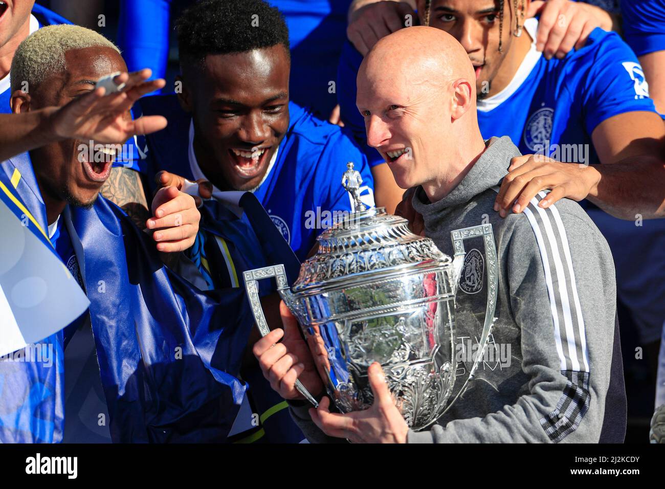 Danny Whittaker the manager of Macclesfield FC lifts the North West ...