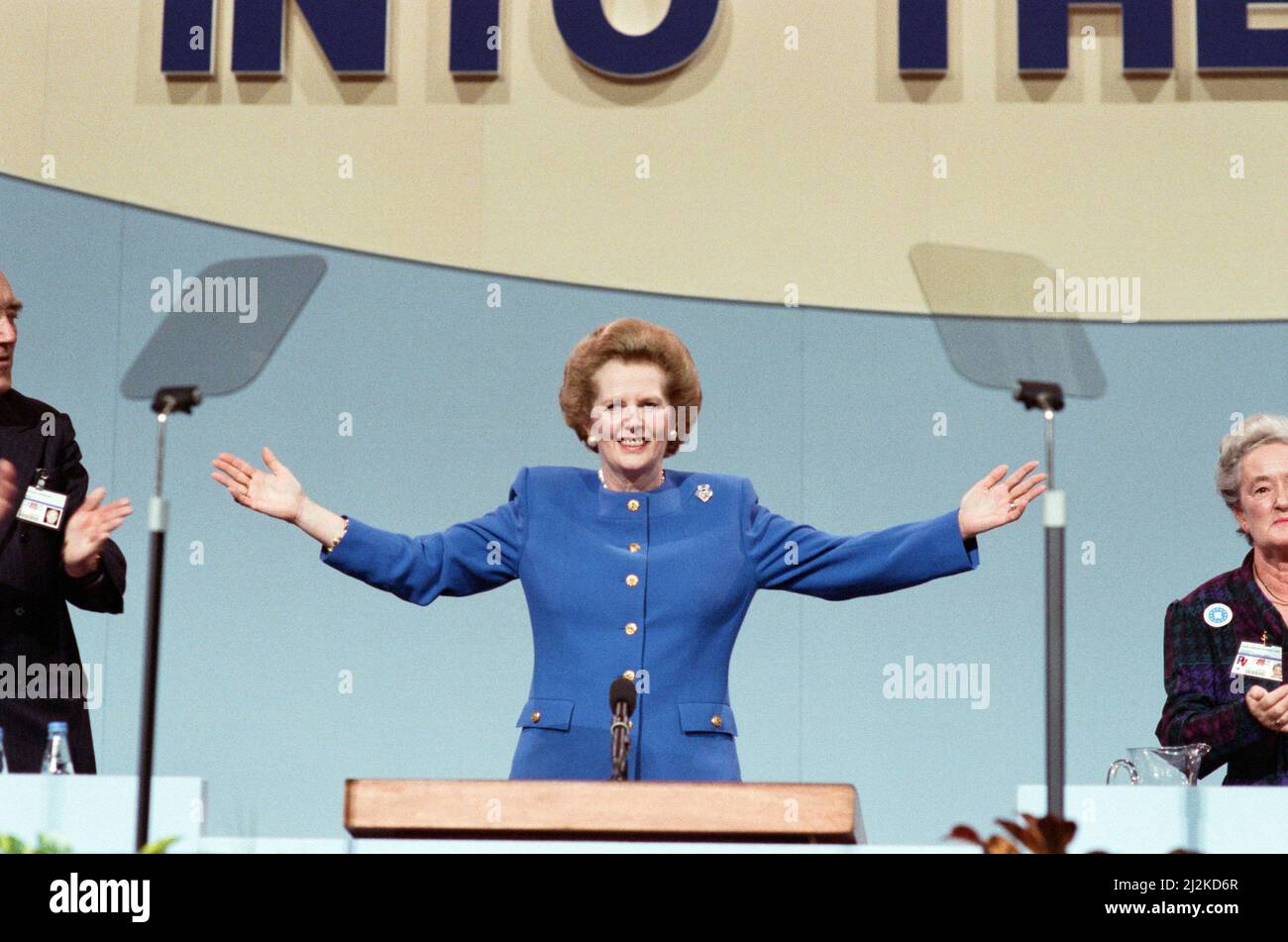 Prime Minister Margaret Thatcher speaking at the Conservative Party ...