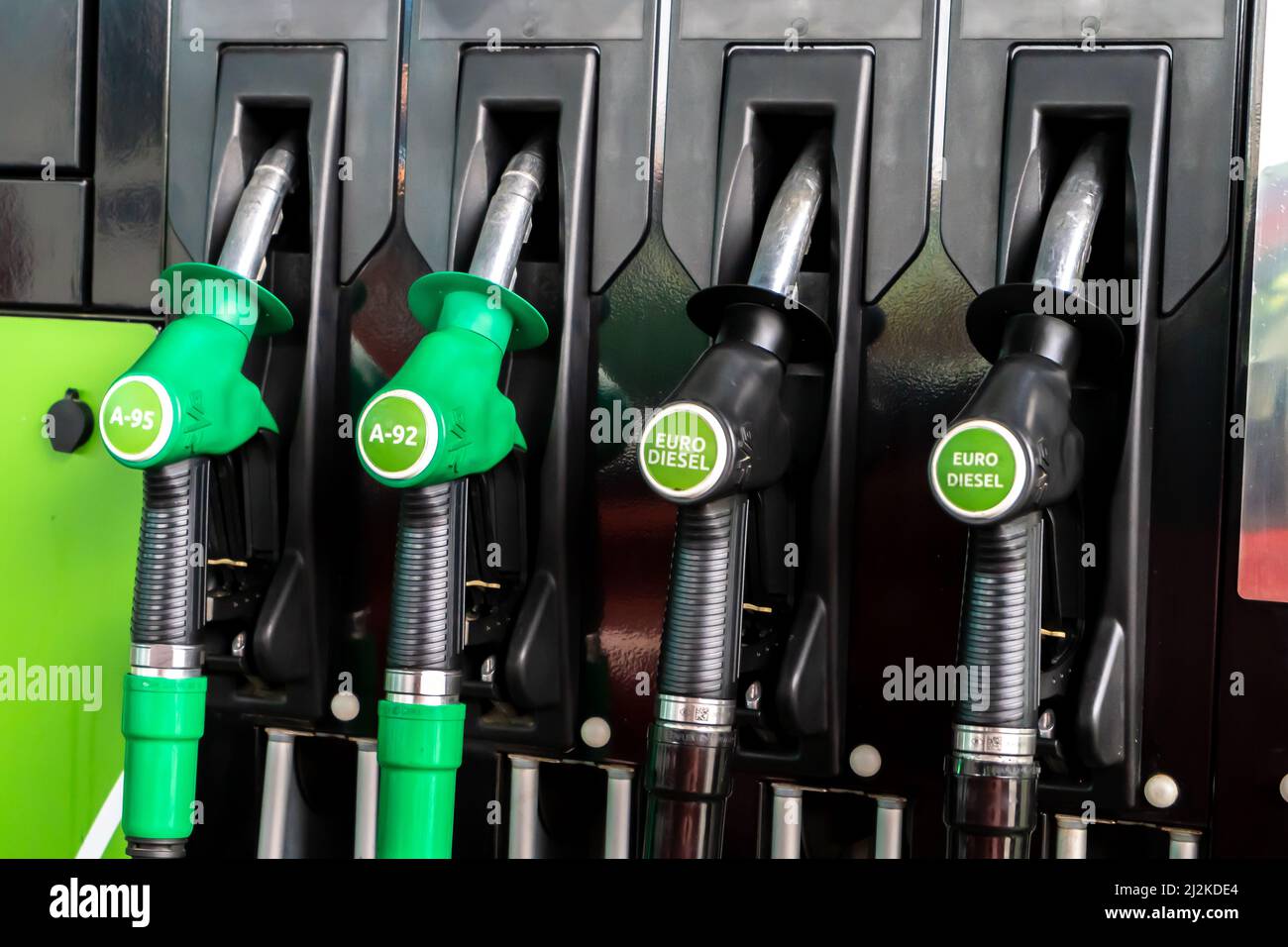 Ukraine, Kyiv - August 6, 2021: Ukrainian gas station UPG. A-95, A-92 ...