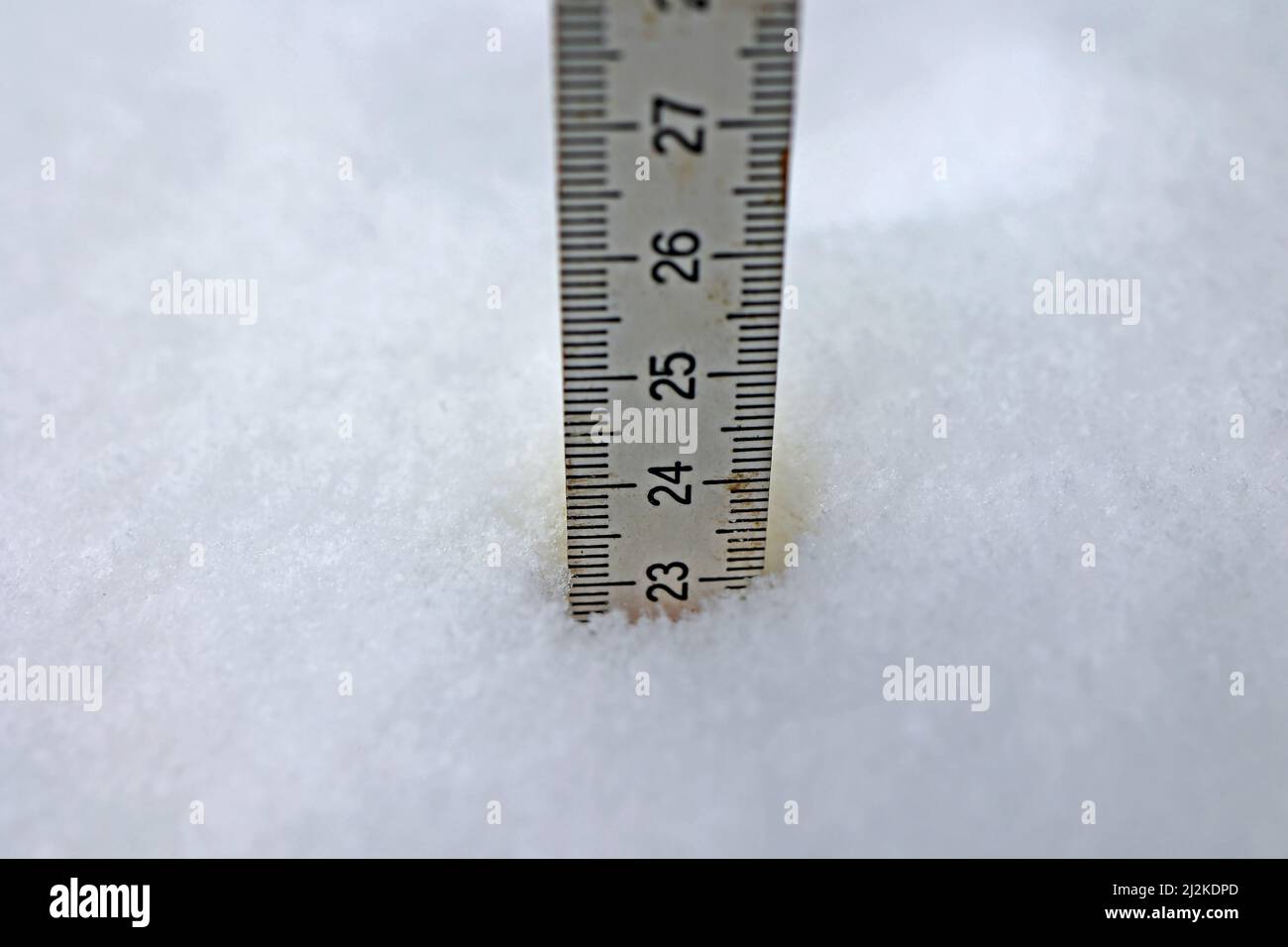 Depth of freshly fallen snow a meter stick Stock Photo - Alamy