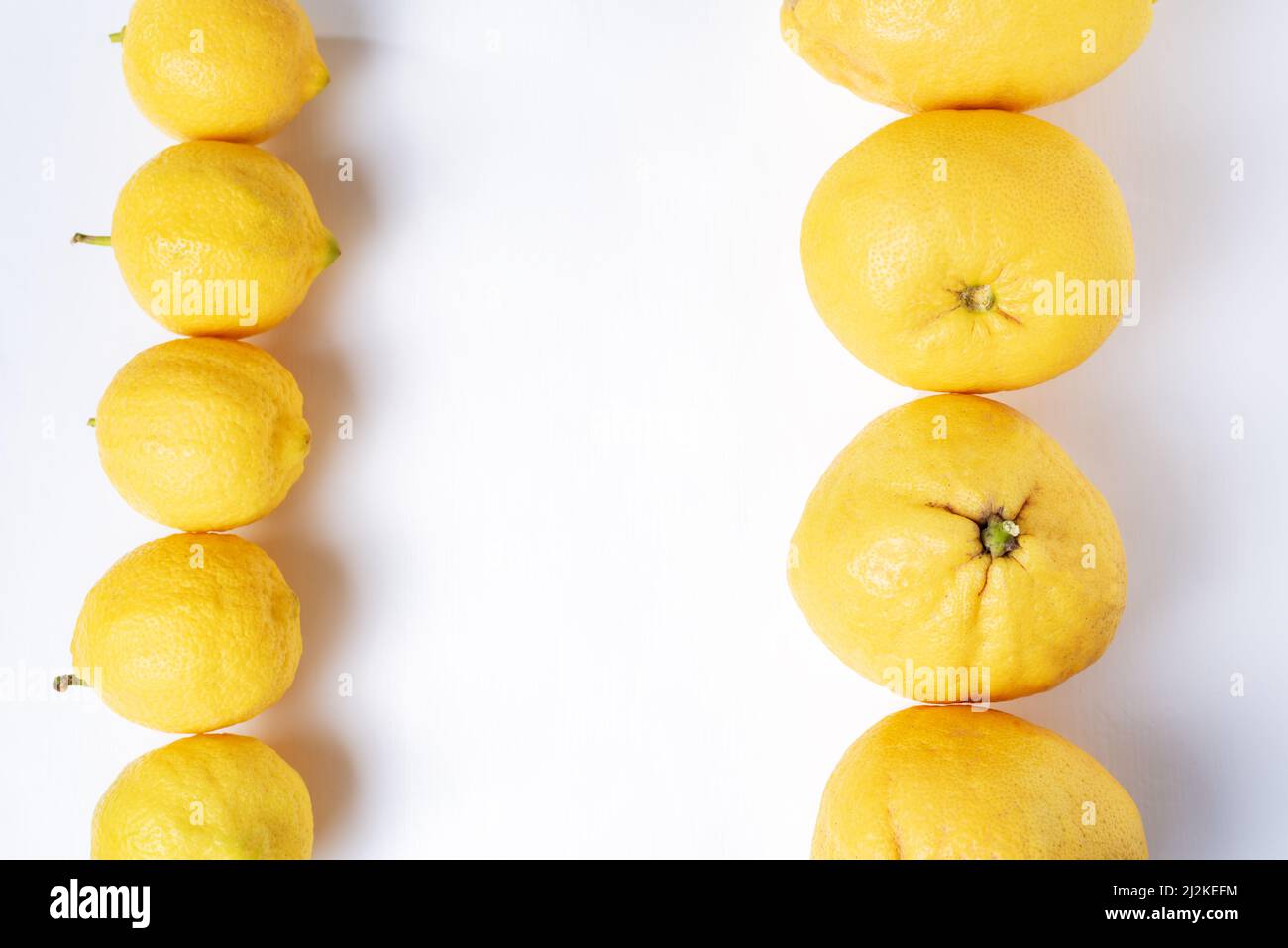 Two rows of lemons vertically, one of small lemons and another of ...