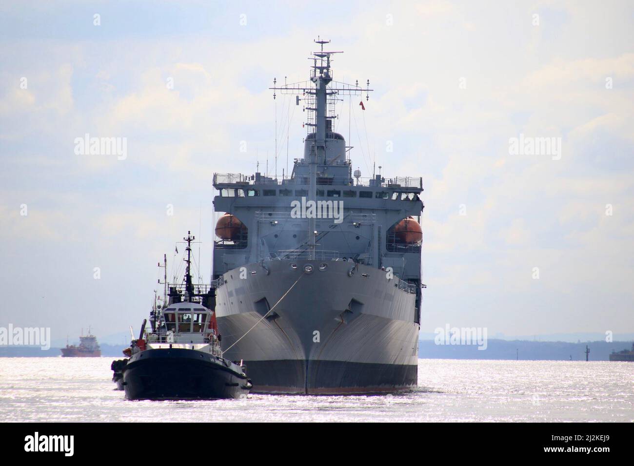 Ex RFA Fort Austin leaving Birkenhead docks onto Cammel lairds Stock ...