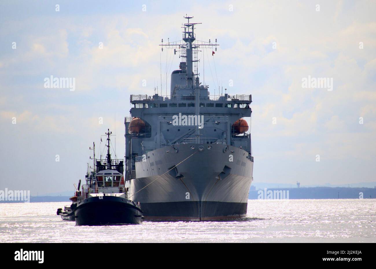 Ex RFA Fort Austin leaving Birkenhead docks onto Cammel lairds Stock ...