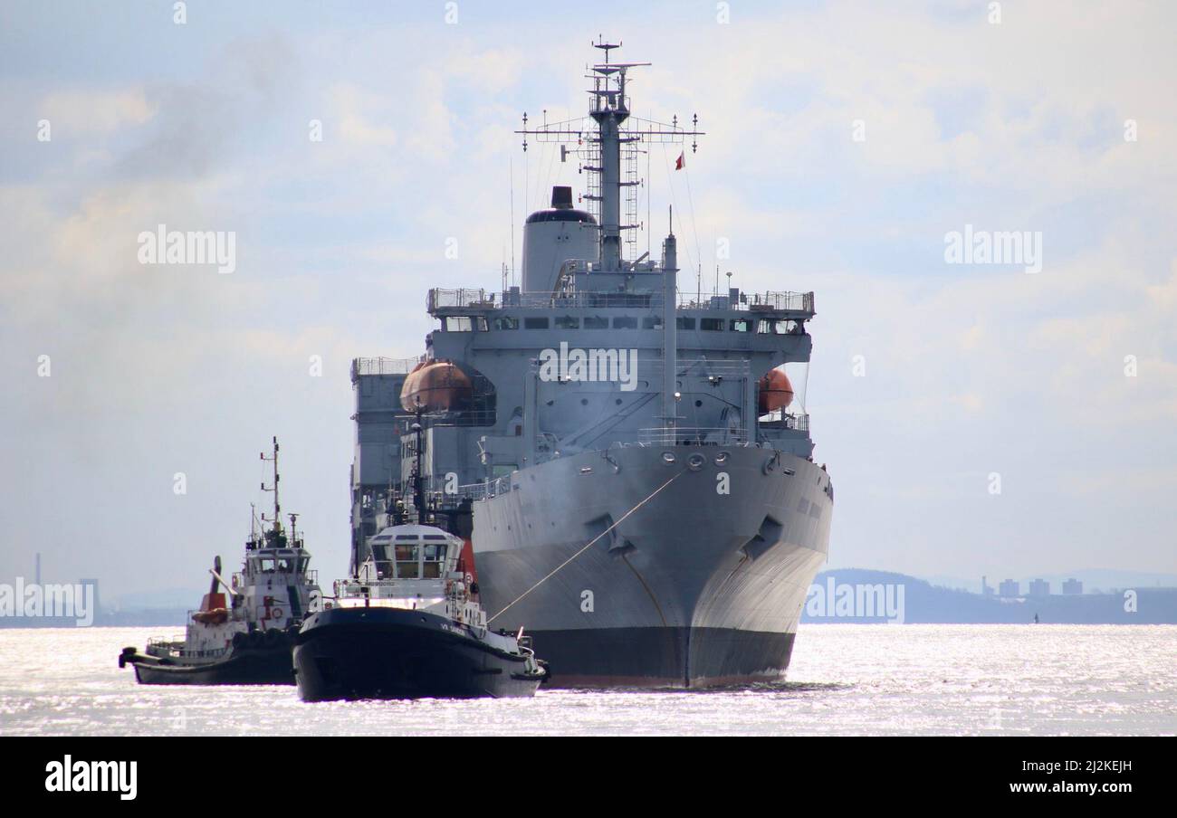 Ex RFA Fort Austin leaving Birkenhead docks onto Cammel lairds Stock ...