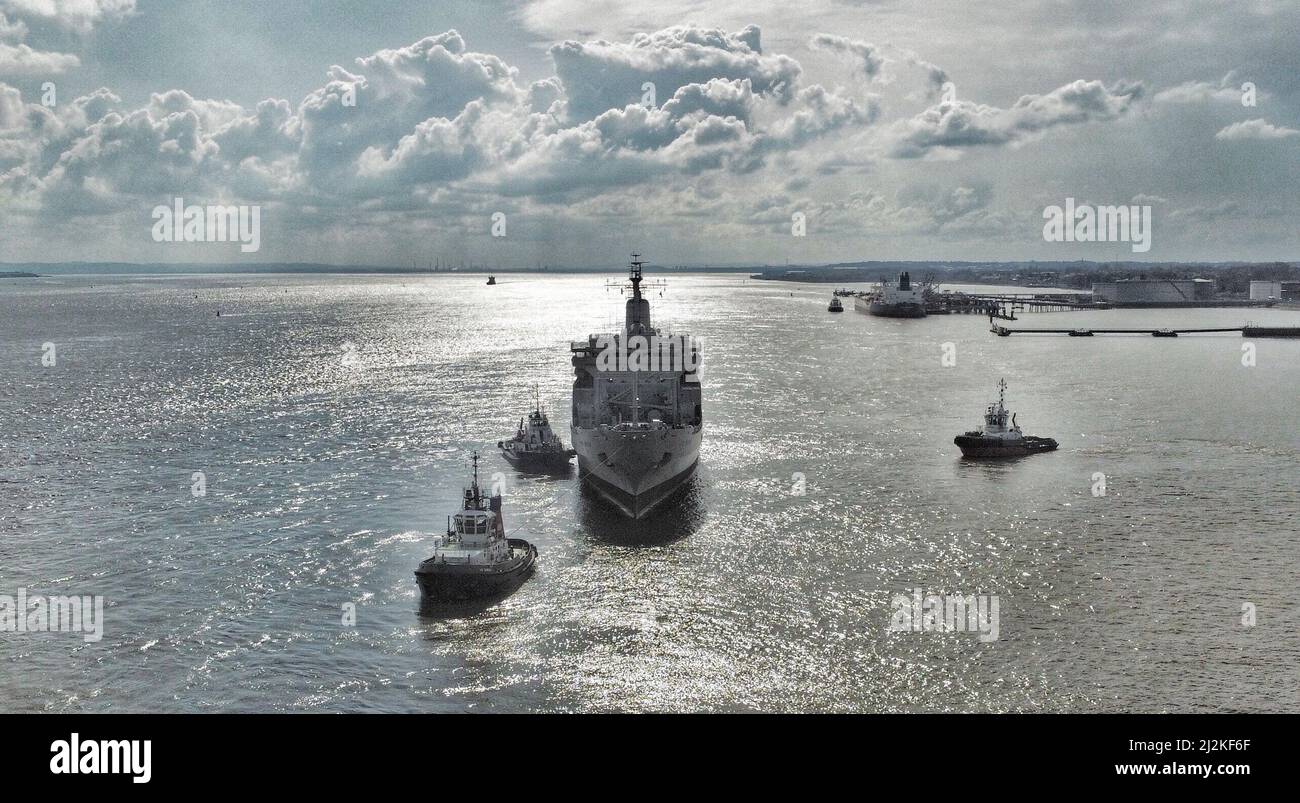 Ex RFA Fort Austin leaving Birkenhead docks onto Cammel lairds Stock ...