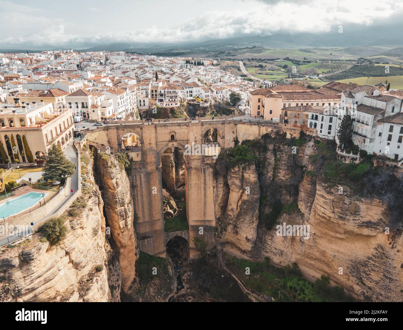 Aerial view of Puente Nuevo, the newest and largest of three bridges in ...