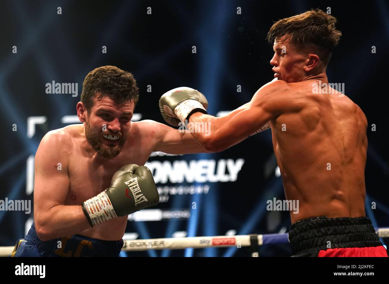 Lee Connelly (left) and Luke Cope in the super light weight bout at the ...