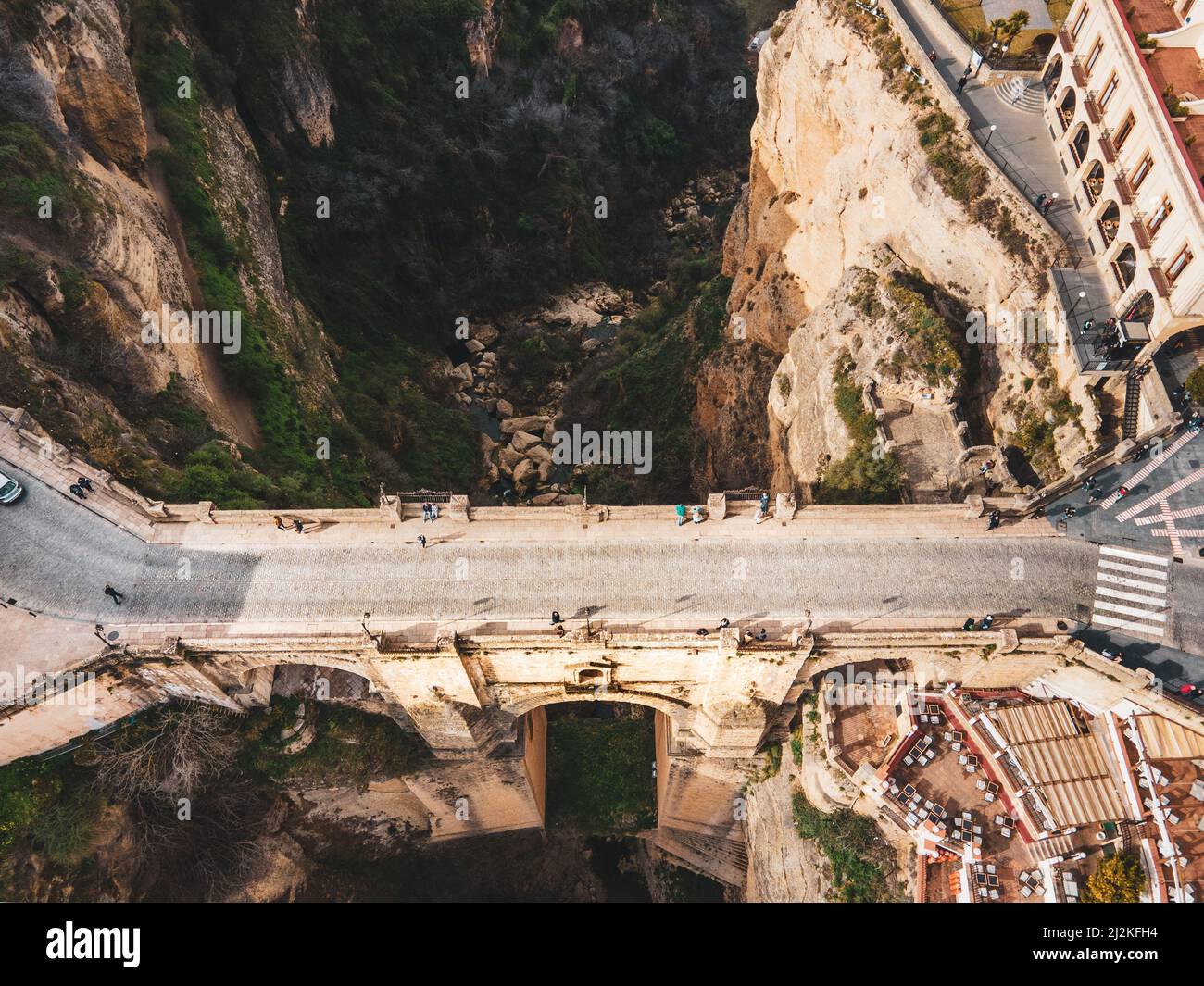 Aerial view of Puente Nuevo, the newest and largest of three bridges in Ronda, Spain Stock Photo ...