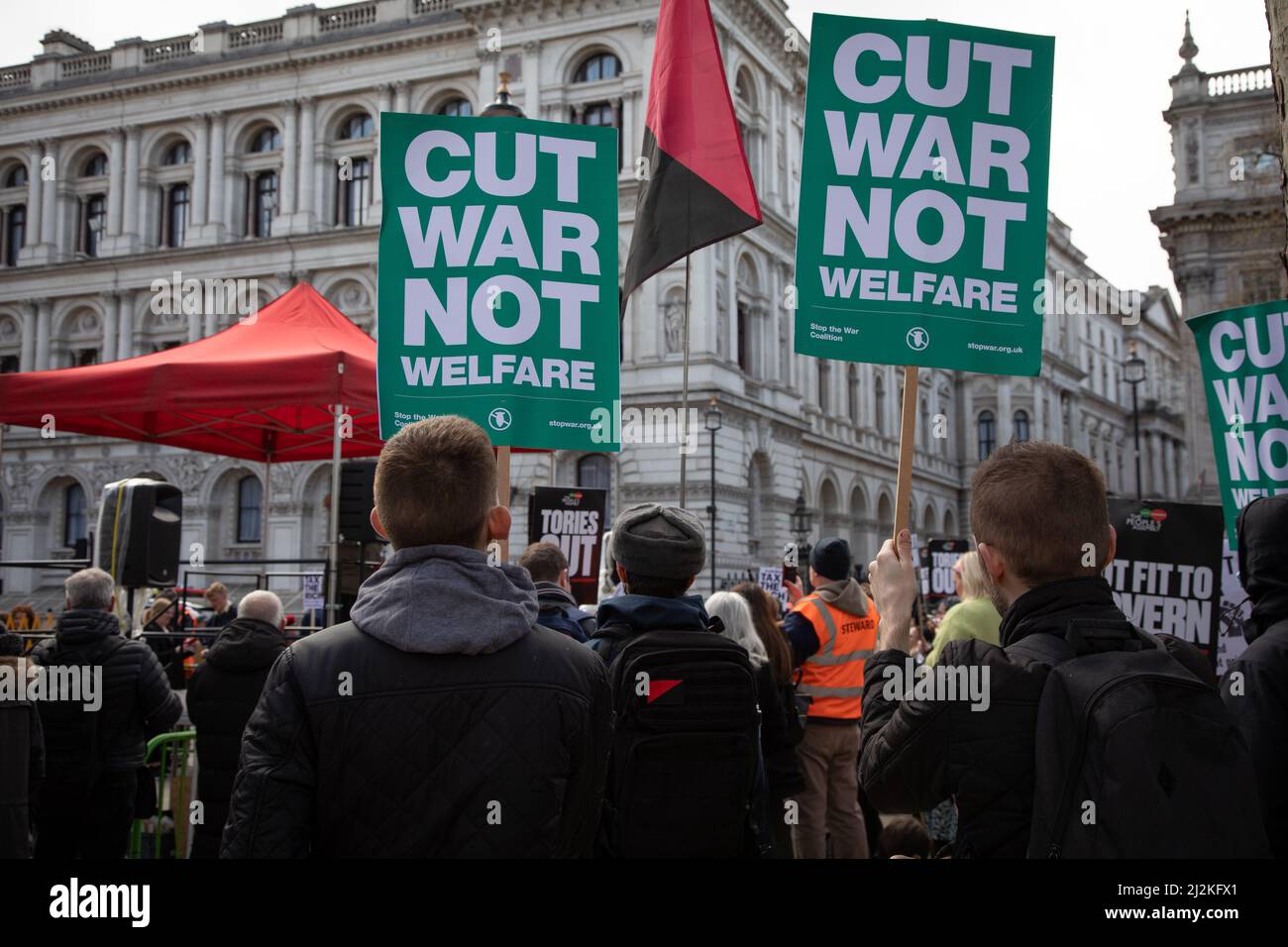 London, UK. 2 April 2022. People have gathered outside Downing Street ...
