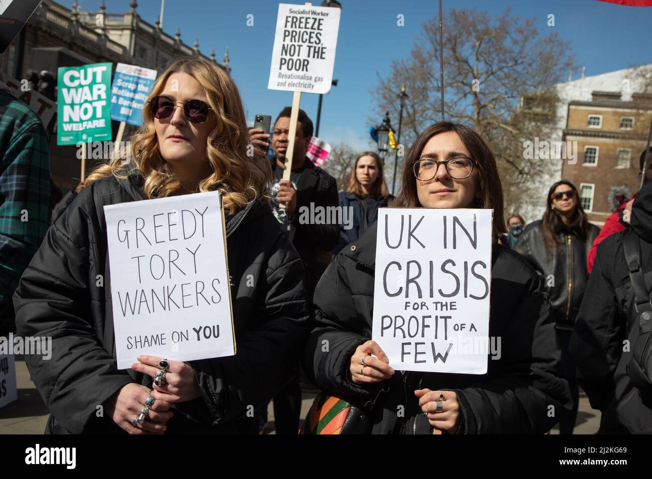 London, UK. 2 April 2022. People have gathered outside Downing Street ...