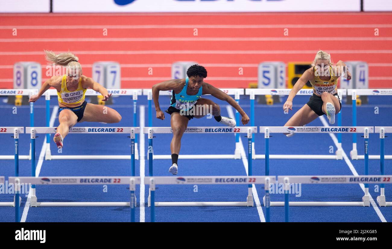 Julia Wennersten, Devynne Charlton and Monika Zapalska competing in the women’s 60m hurdles on ...