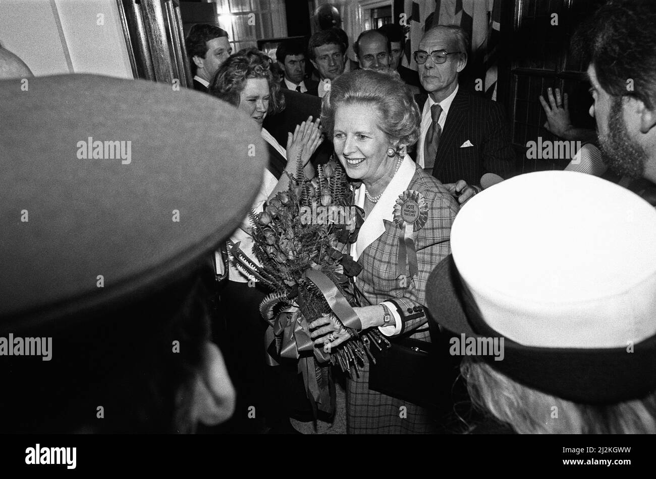 Prime Minister Margaret Thatcher, her husband, Denis Thatcher and ...
