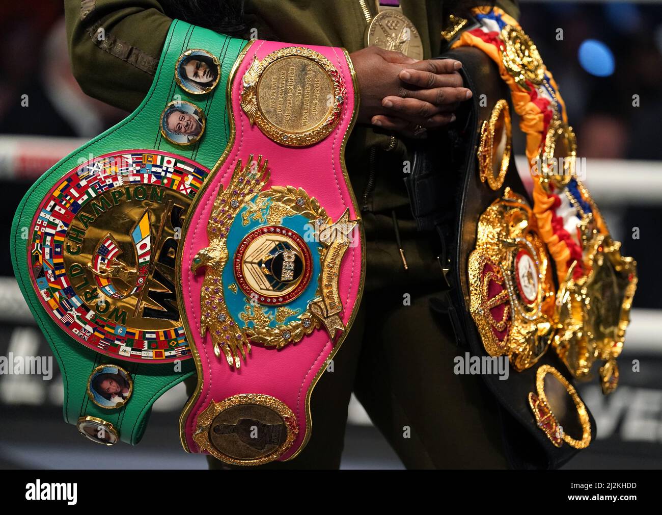 Claressa Shields poses with her belts at the Utilita Arena, Newcastle ...