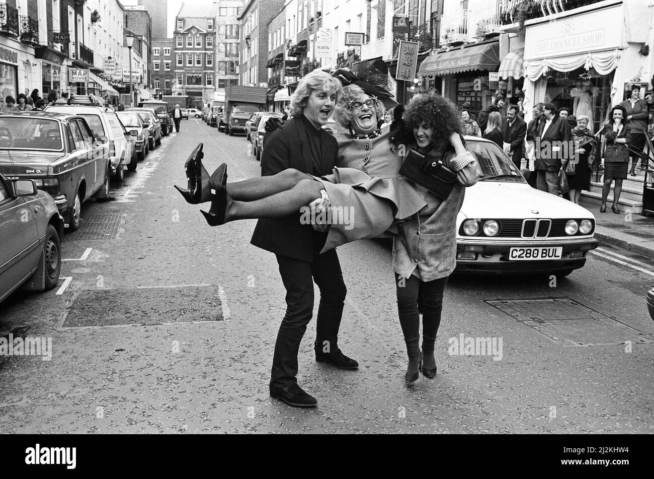 Barry Humphries in character as Dame Edna Everage with designers David ...